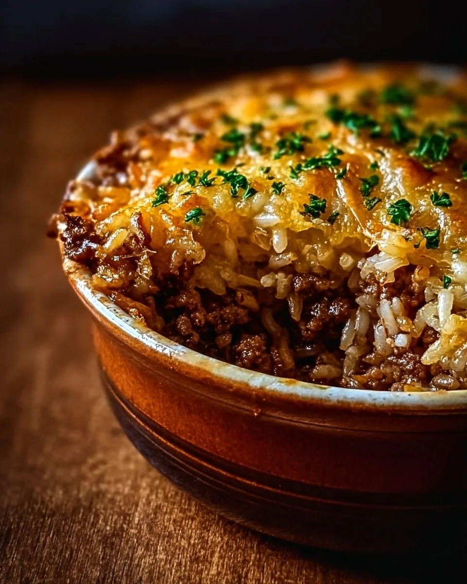 French Onion Ground Beef and Rice Casserole